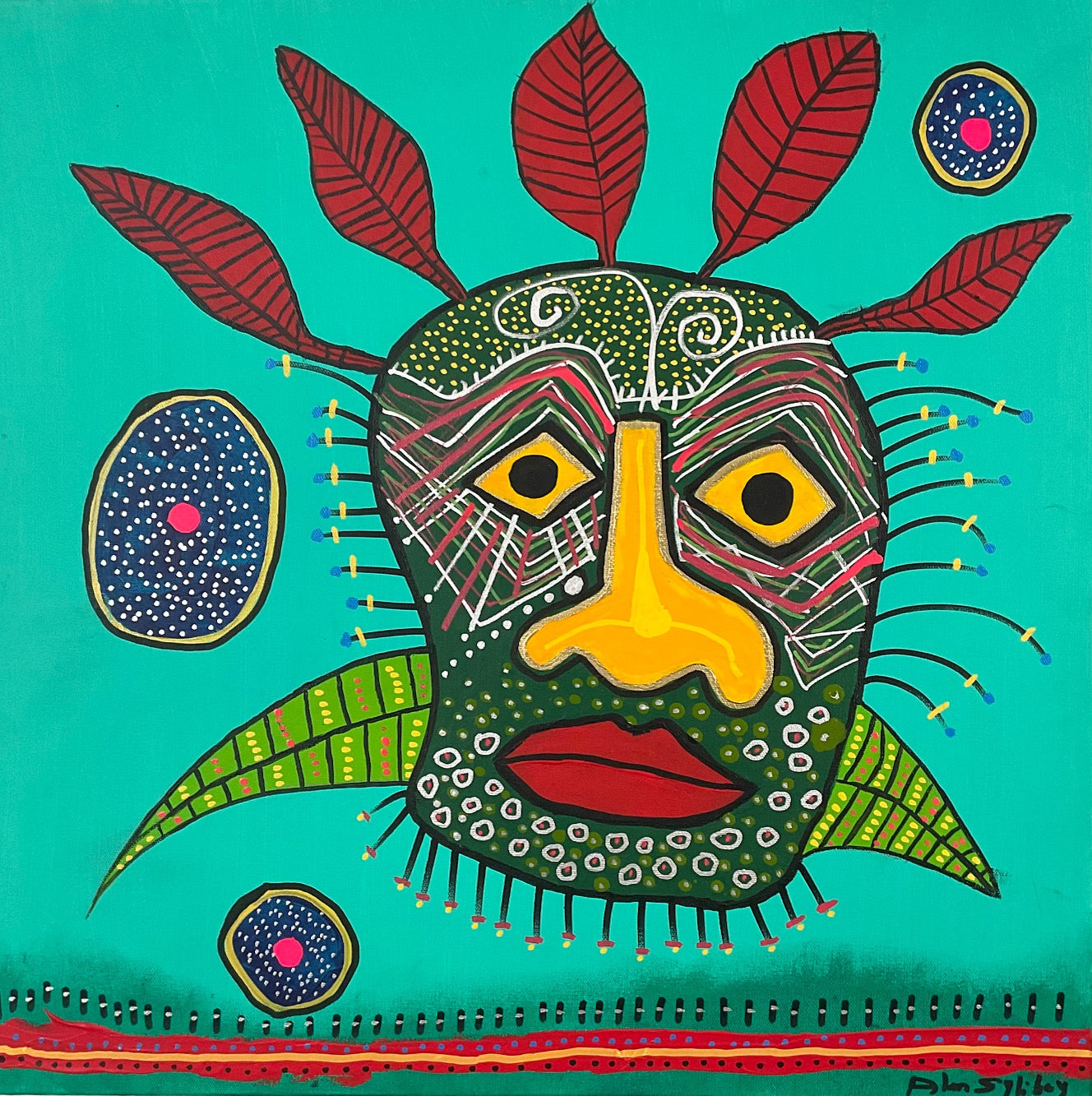 New Mask with Five Red Feathers – The Prow Gallery